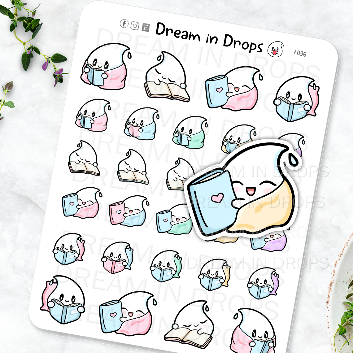 Cozy Reading Sampler stickers, cute reading night stickers, kawaii rea ...