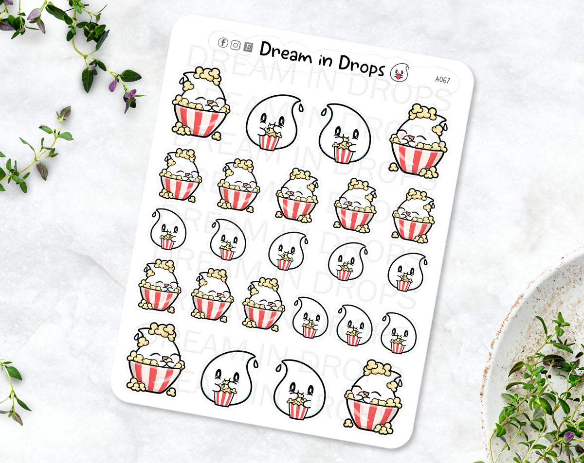 Popcorn stickers, Movie night stickers, healthy snack stickers, junk f ...