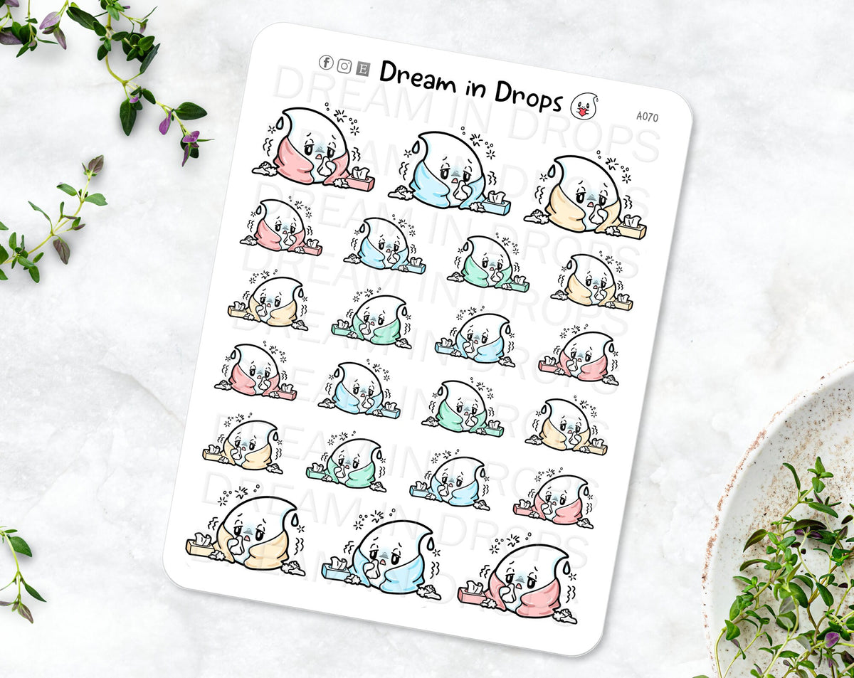Sick day planner stickers, cold sticker, flu stickers, feeling sick st ...