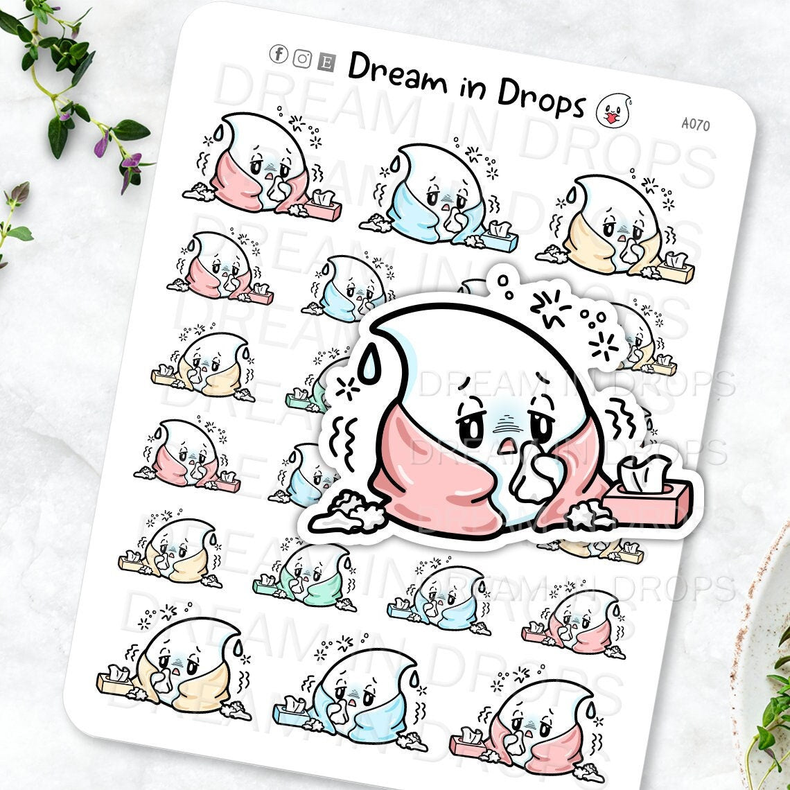 Sick day planner stickers, cold sticker, flu stickers, feeling sick st ...